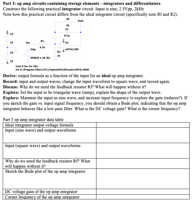 Solved Part 3: op amp circuits containing storage elements - | Chegg.com