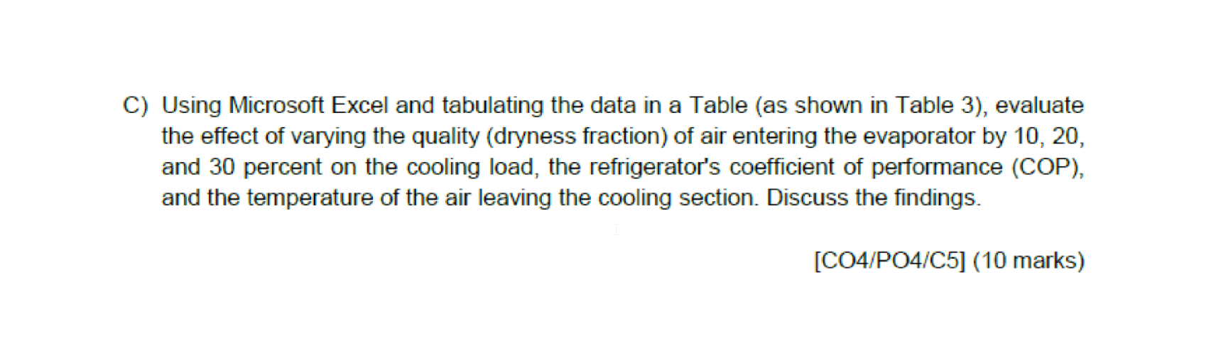 Solved C) Using Microsoft Excel and tabulating the data in a | Chegg.com