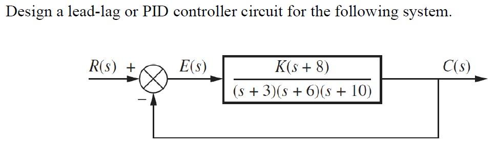 Solved Design a lead-lag or PID controller circuit for the | Chegg.com