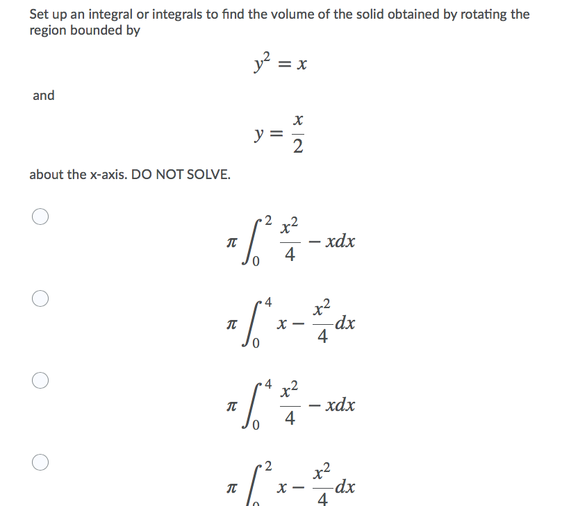 Solved Set up an integral or integrals to find the volume of | Chegg.com
