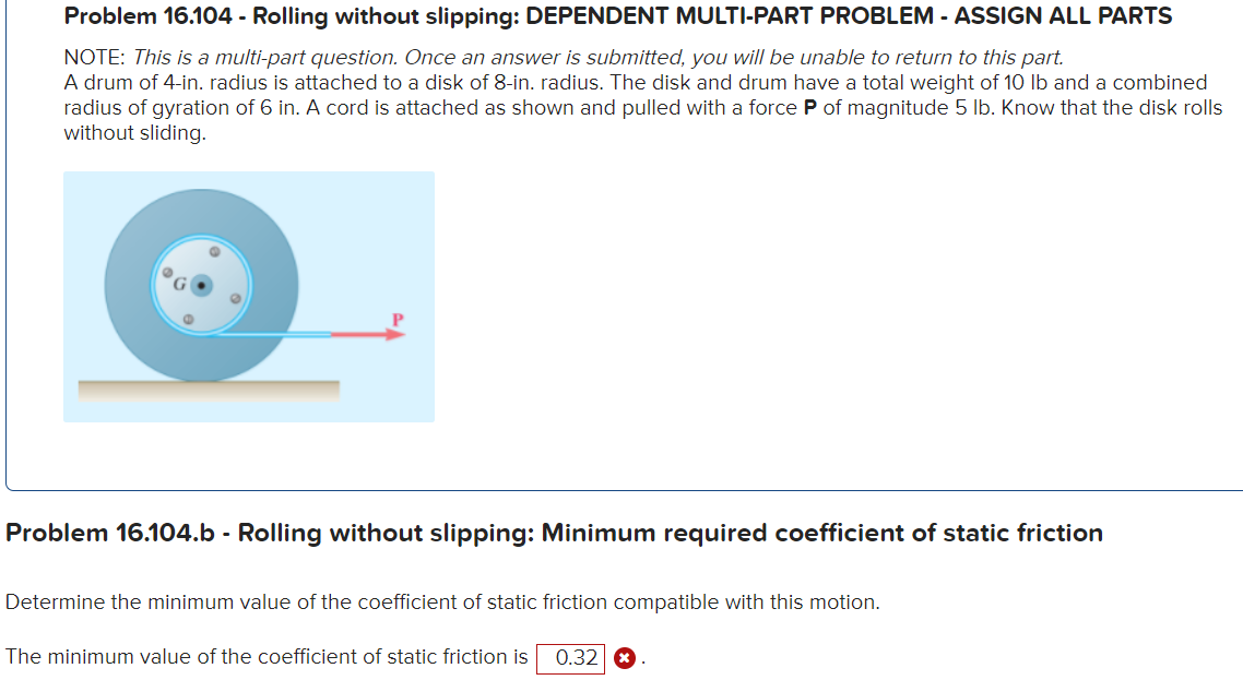 Solved Problem 16.104 - Rolling without slipping: DEPENDENT | Chegg.com