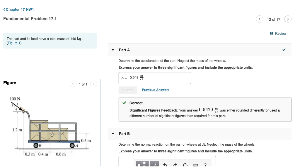 Solved Review The cart and its load have a total mass of | Chegg.com