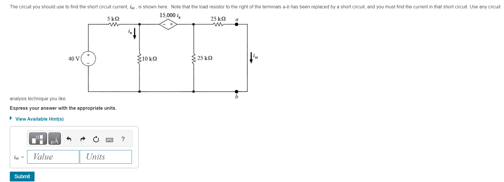 The circuit you should use to find the short circuit | Chegg.com