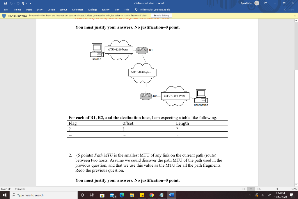 Solved н ab (Protected View) - Word Ryan Usher wa Fis Views | Chegg.com