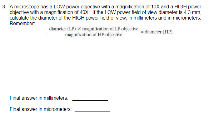 Solved SBI 3C Microscope Calculations 1. Complete the | Chegg.com
