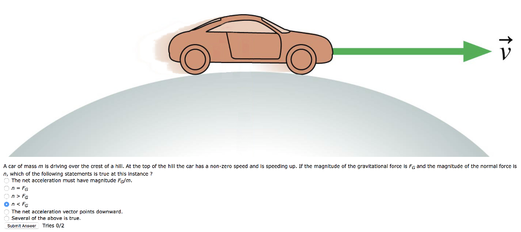 Solved A car of mass m is driving over the crest of a hill. | Chegg.com
