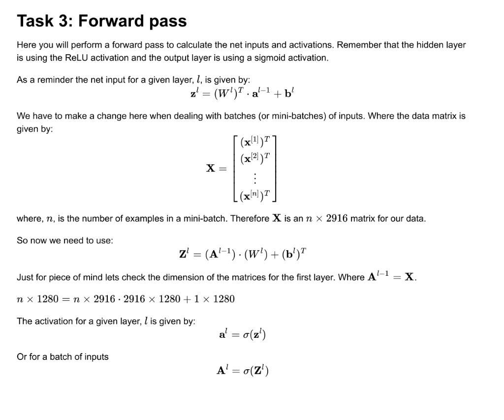 Task 3: Forward pass Here you will perform a forward | Chegg.com
