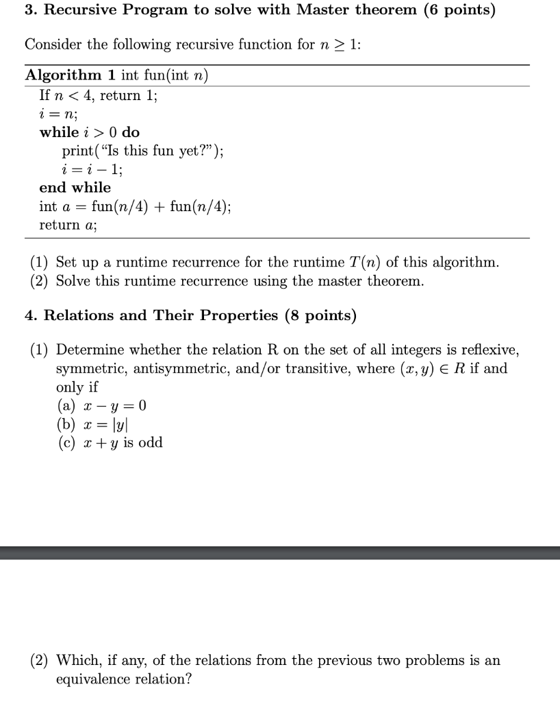Solved 3. Recursive Program to solve with Master theorem (6 | Chegg.com