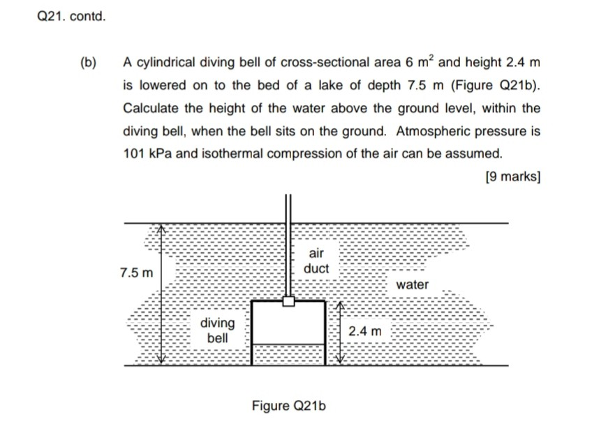 Solved Q21. contd (b) A cylindrical diving bell of | Chegg.com