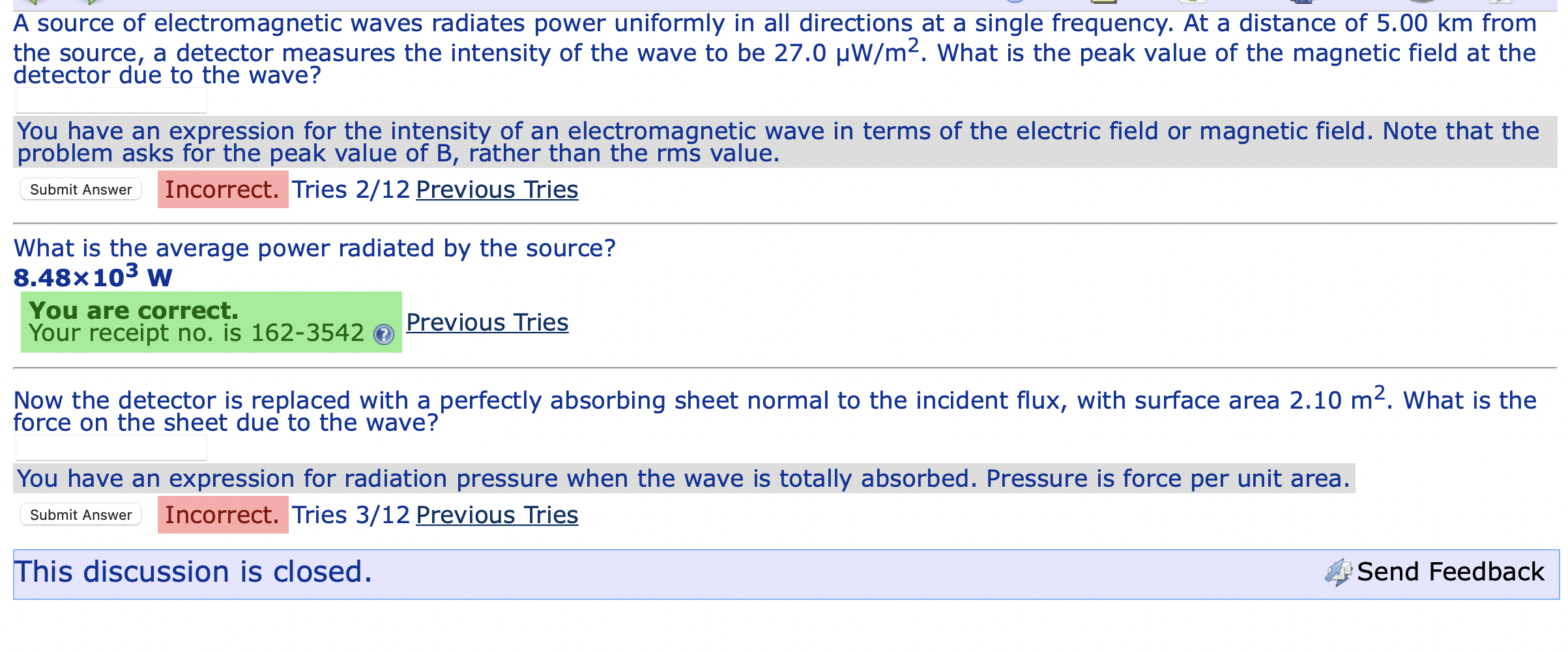 Solved A source of electromagnetic waves radiates power | Chegg.com