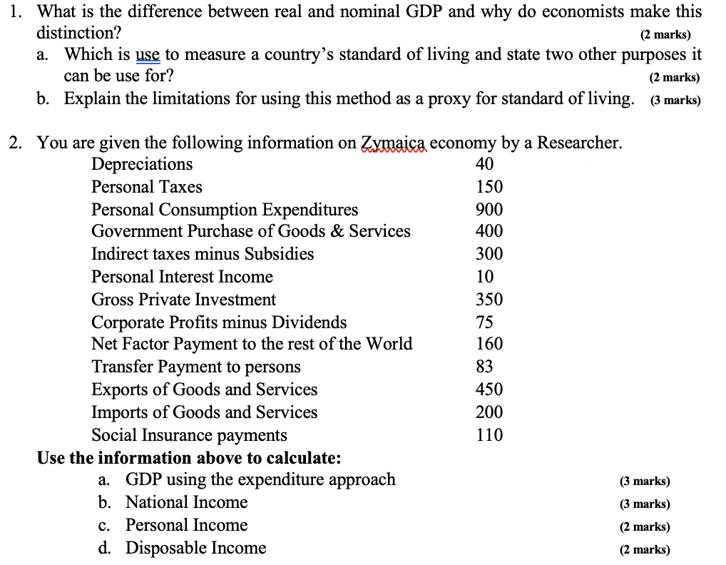 Solved 1. What is the difference between real and nominal | Chegg.com