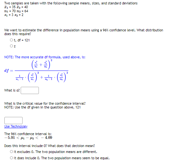 Solved Two samples are taken with the following sample | Chegg.com