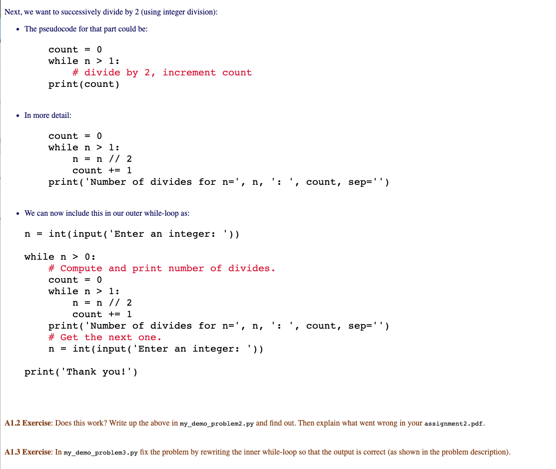 Solved Next, we want to successively divide by 2 (using | Chegg.com