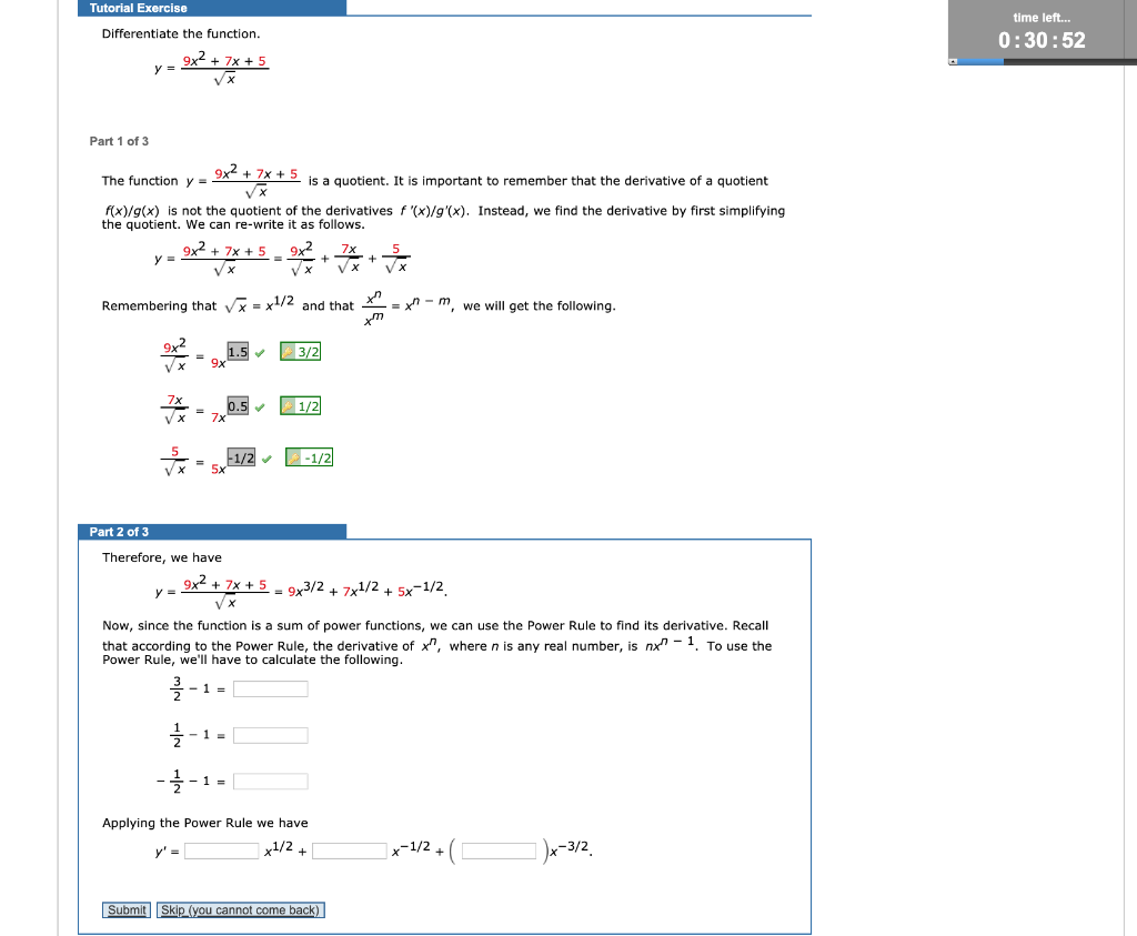 Solved Tutorial Exercise time left.. Differentiate the | Chegg.com