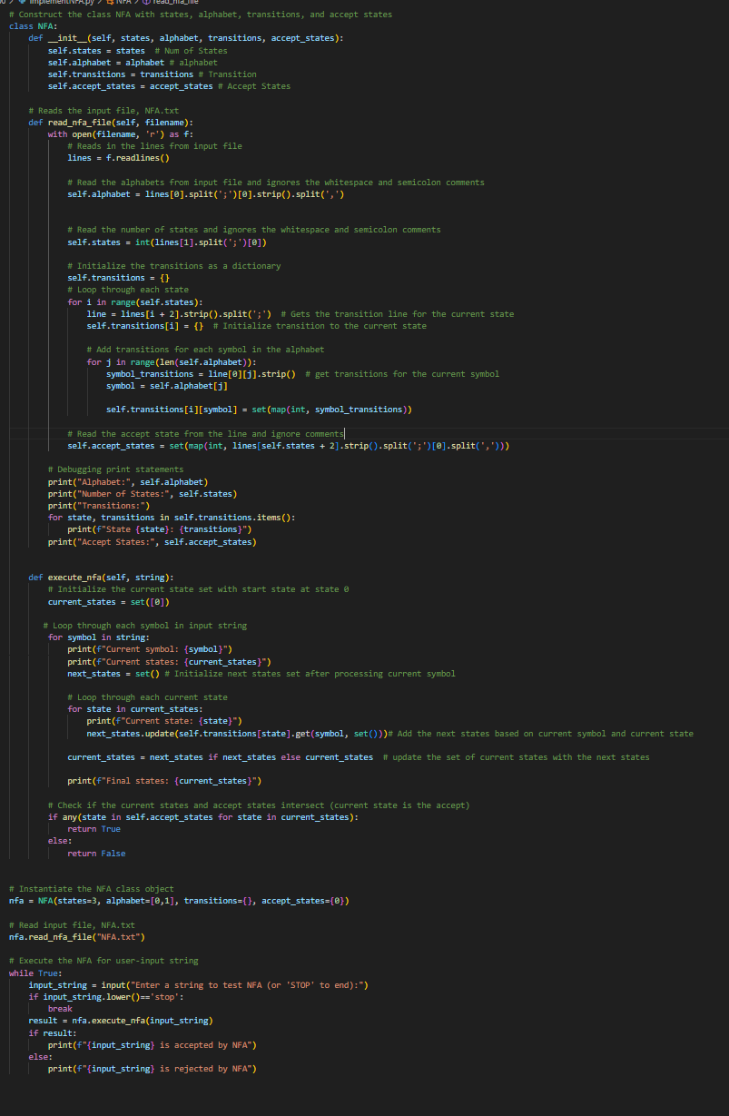 NFA Python Implementation: I need help getting string | Chegg.com