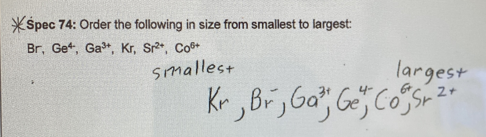 Solved Spec 74: Order the following in ﻿size from smallest | Chegg.com