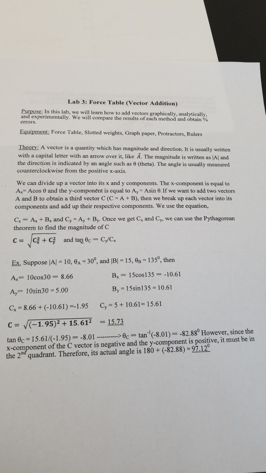 Lab 3 Force Table Vector Addition Purpose In This