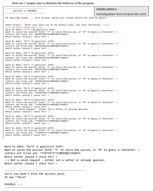 Solved General rules for the hangman word game: | Chegg.com