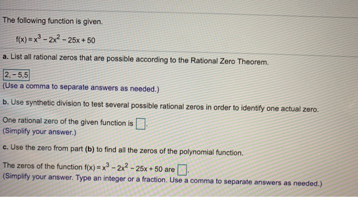 Solved The following function is given. fx)-x3-2x2- 25x +50 | Chegg.com