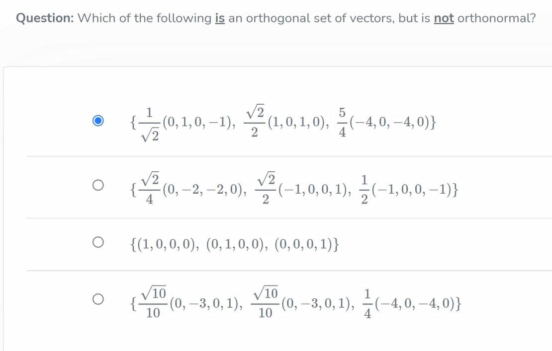 Solved Question: Which of the following is an orthogonal set | Chegg.com