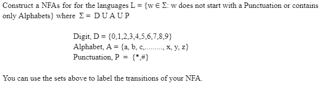 Solved Construct a NFAs for for the languages L={w∈Σ : w | Chegg.com