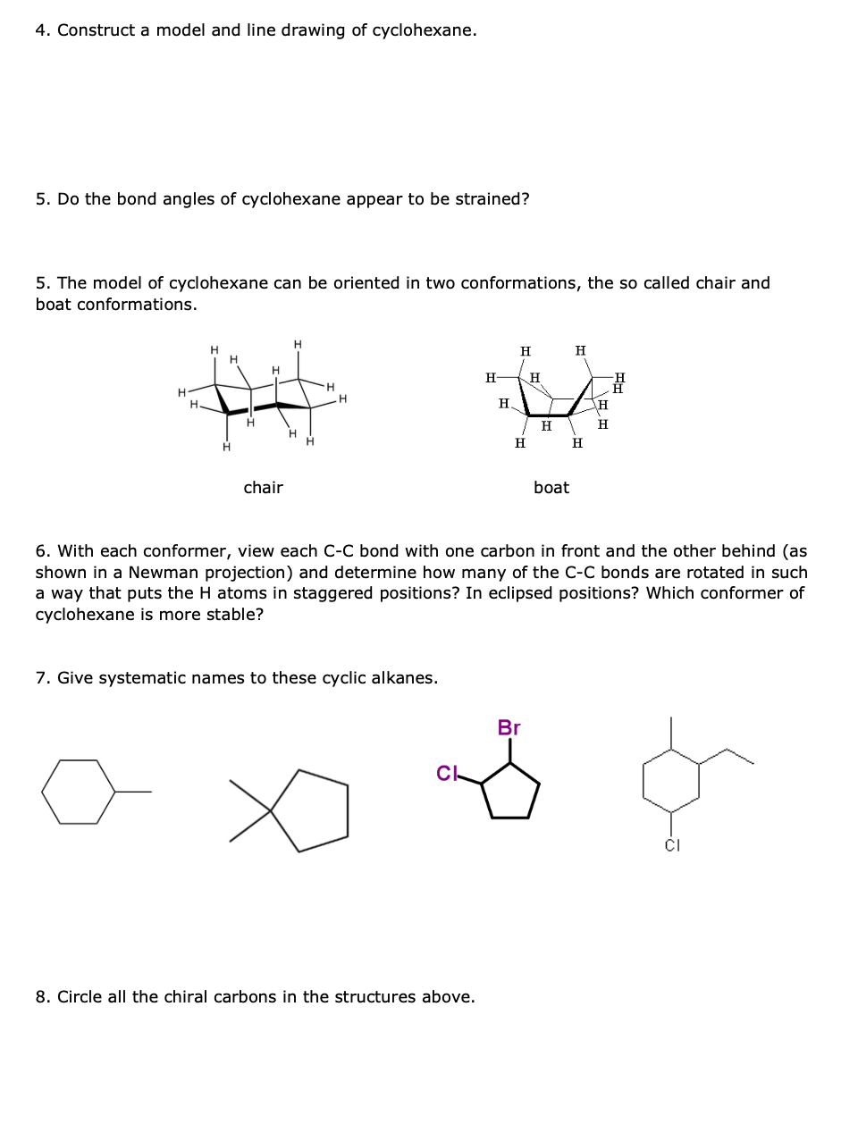 Solved E. Cycloalkanes (and Halocycloalkanes) 1. Construct a | Chegg.com