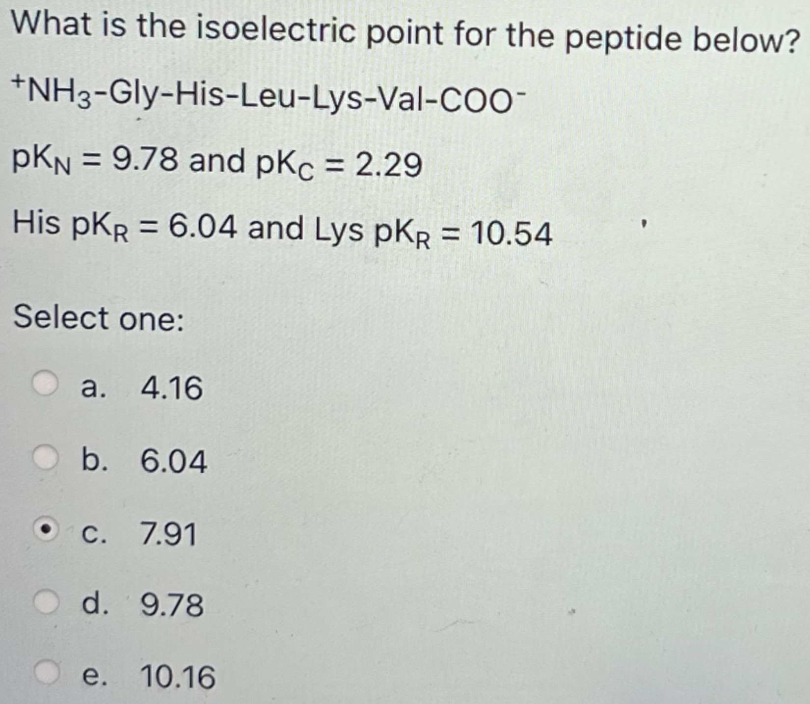 Solved What is the isoelectric point for the peptide | Chegg.com