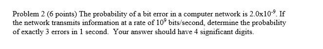 Solved Problem 2 (6 points) The probability of a bit error | Chegg.com