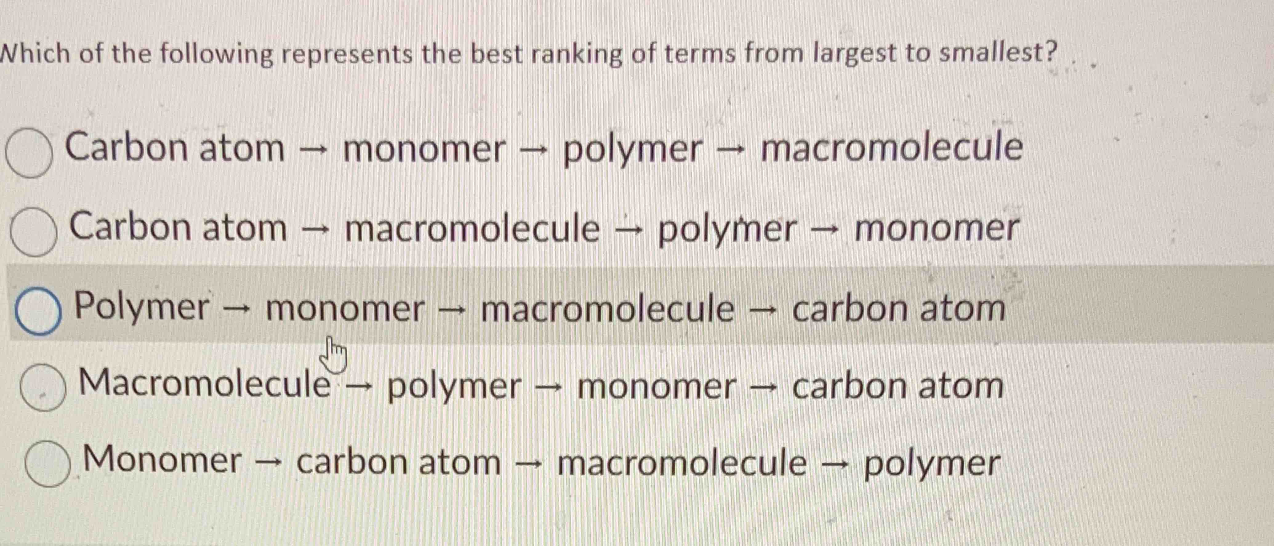 Solved Which of the following represents the best ranking of | Chegg.com