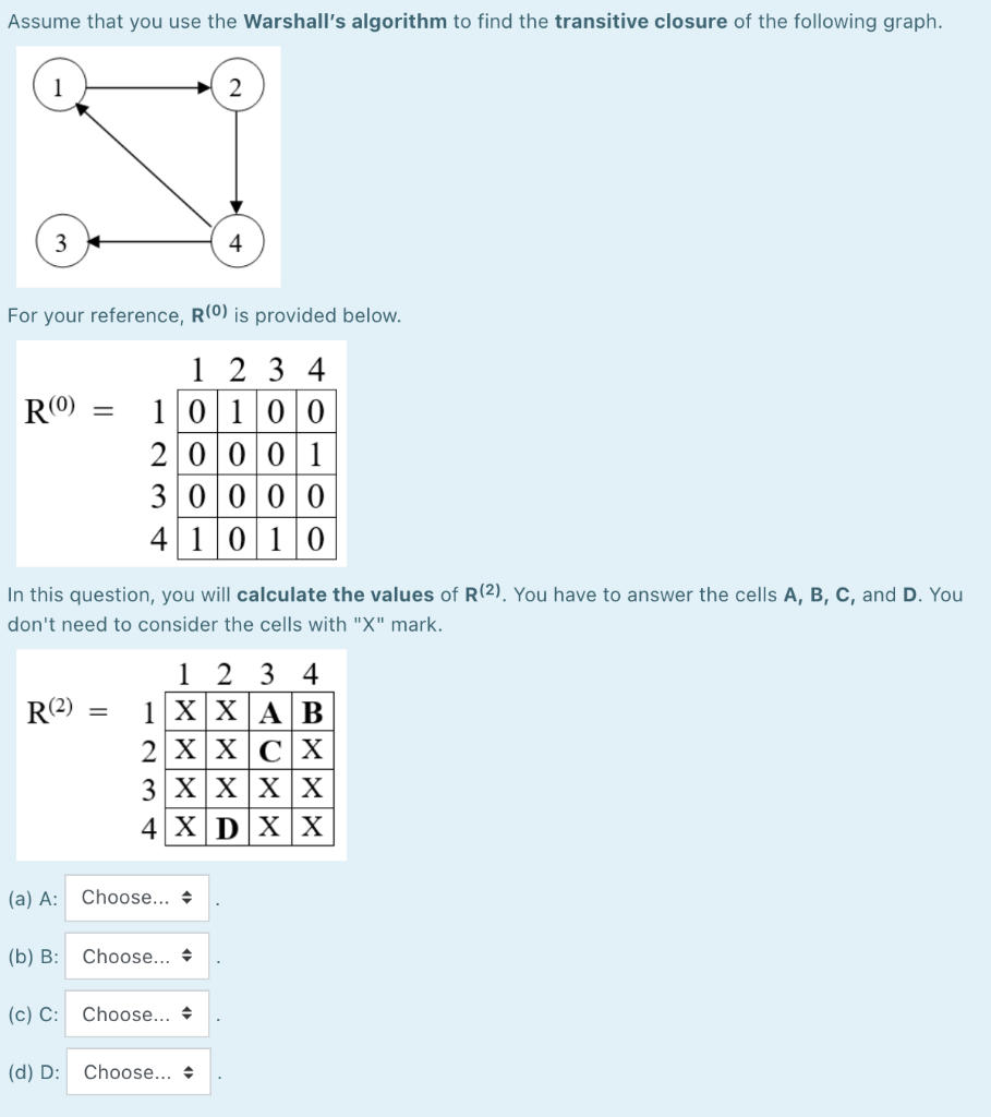 Solved Assume that you use the Warshall's algorithm to find | Chegg.com