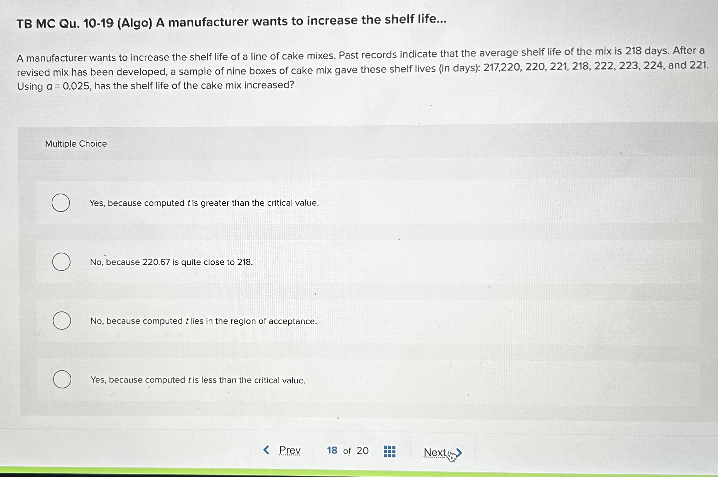 Solved TB MC Qu. 10-19 (Algo) A manufacturer wants to | Chegg.com