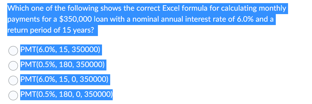 Solved Which one of the following shows the correct Excel | Chegg.com