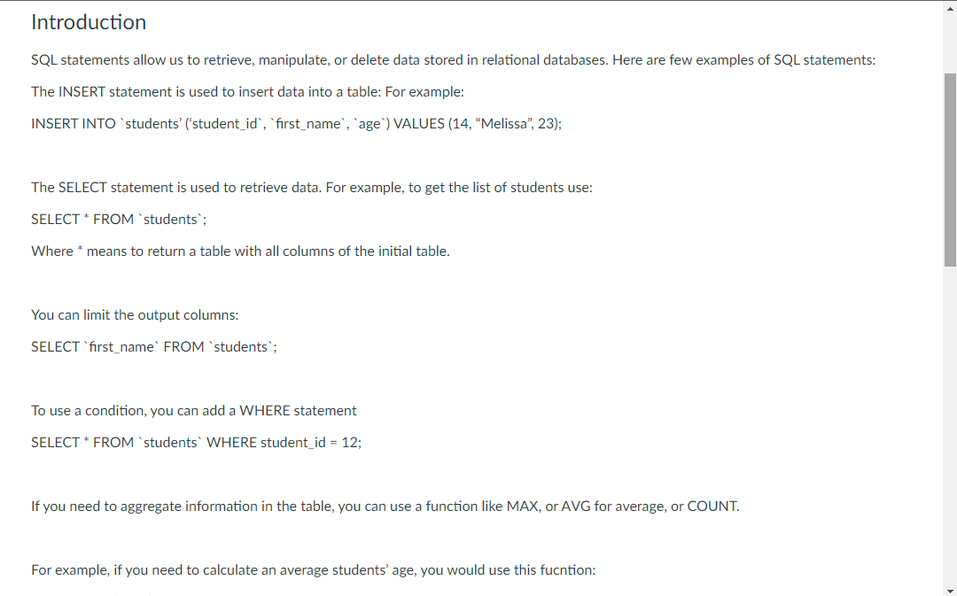 Introduction SQL statements allow us to retrieve, | Chegg.com