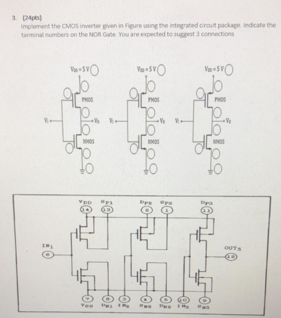 Solved 3. (24pts) Implement the CMOS inverter given in | Chegg.com