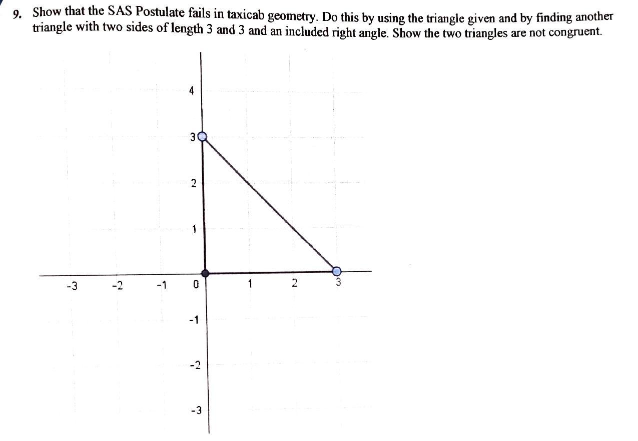 Solved 9. Show that the SAS Postulate fails in taxicab | Chegg.com