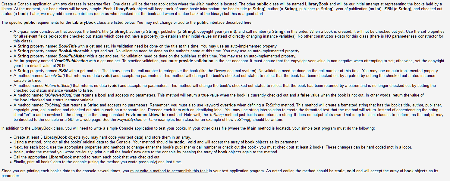 Solved Create a Console application with two classes in | Chegg.com