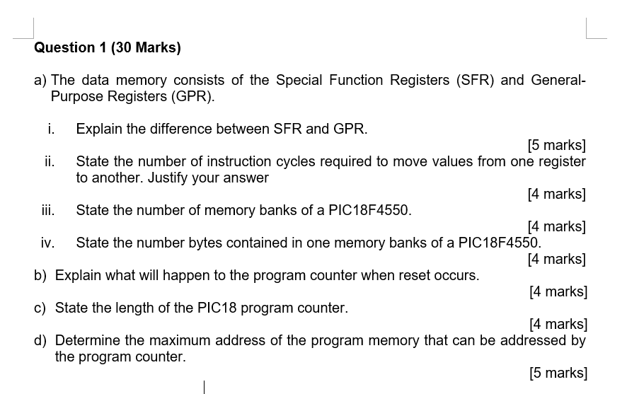 Solved a) The data memory consists of the Special Function | Chegg.com