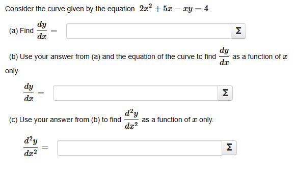 Solved Consider the curve given by the equation 2x2+5x−xy=4 | Chegg.com