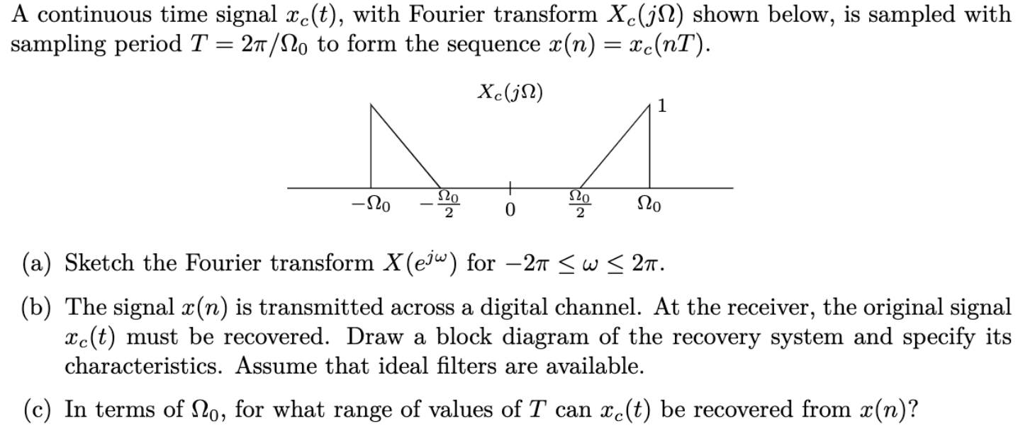 A continuous time signal xc(t), with Fourier | Chegg.com