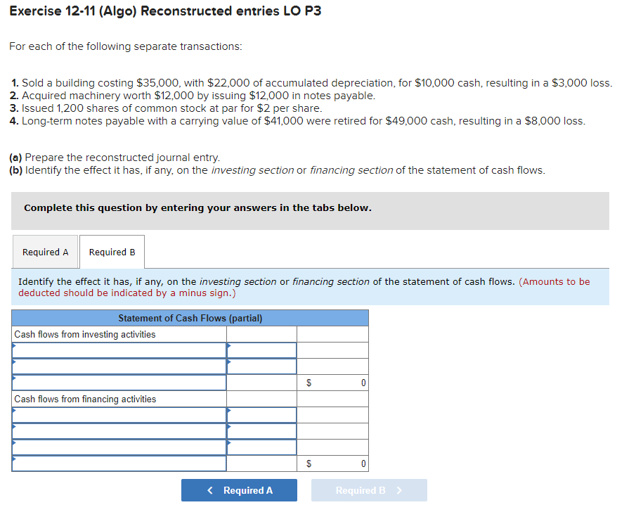 Solved Exercise 12-11 (Algo) Reconstructed entries LO P3 For | Chegg.com