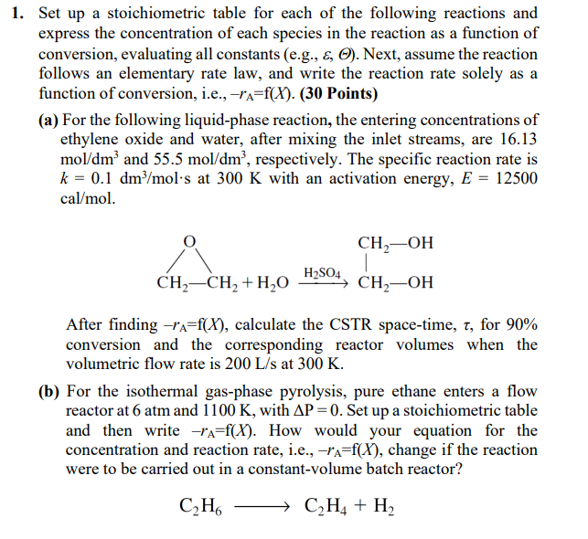 Solved Set up a stoichiometric table for each of the | Chegg.com