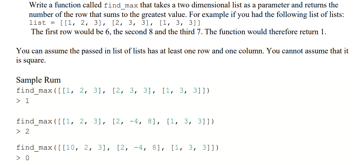 Solved Write a function called f ind_max that takes a two | Chegg.com