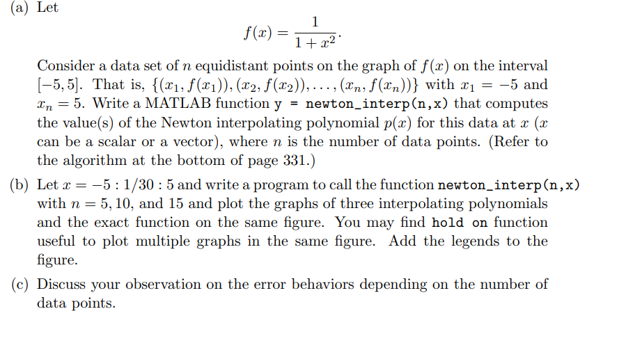 Solved (a) Let f(x)=1+x21 Consider a data set of n | Chegg.com