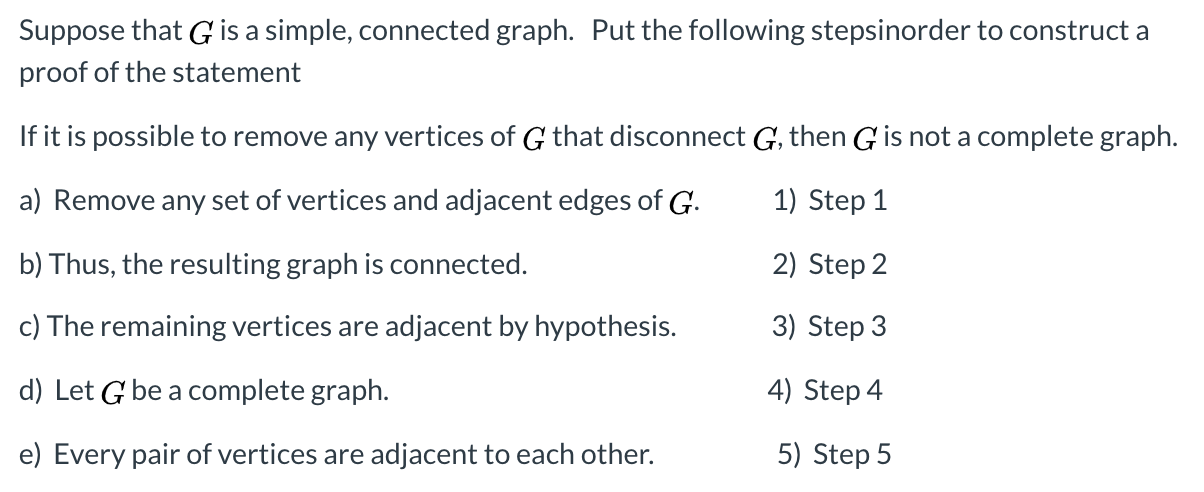 Solved Suppose that G is a simple, connected graph. Put the | Chegg.com