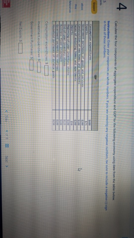 Solved 4 Calculate the four components of aggregate | Chegg.com