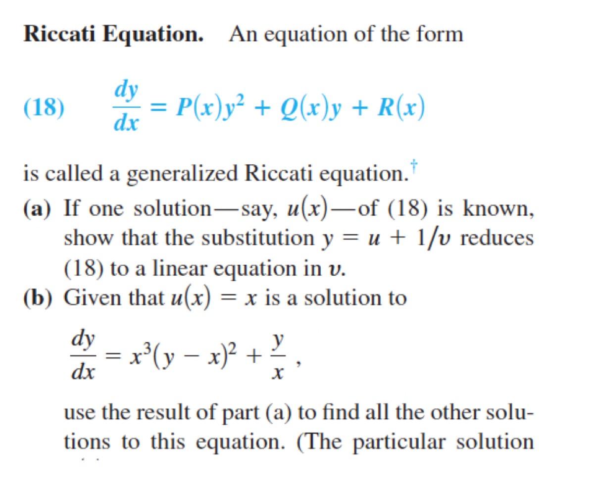 Solved Riccati Equation. An equation of the form (18) dy = | Chegg.com