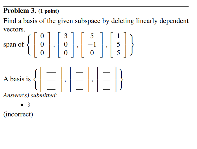 Solved Find a basis of the given subspace by deleting | Chegg.com