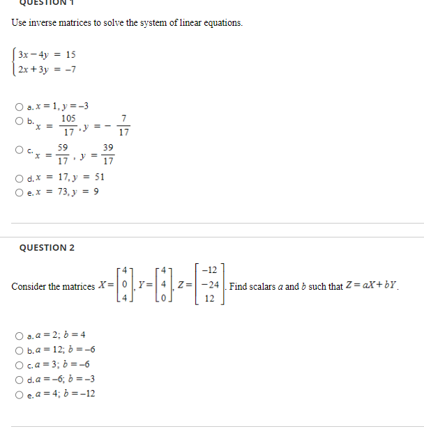 Solved Use inverse matrices to solve the system of linear | Chegg.com