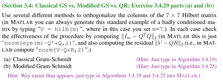 Solved (Section 3.4: Classical GS vs. Modified GS vs. QR; | Chegg.com
