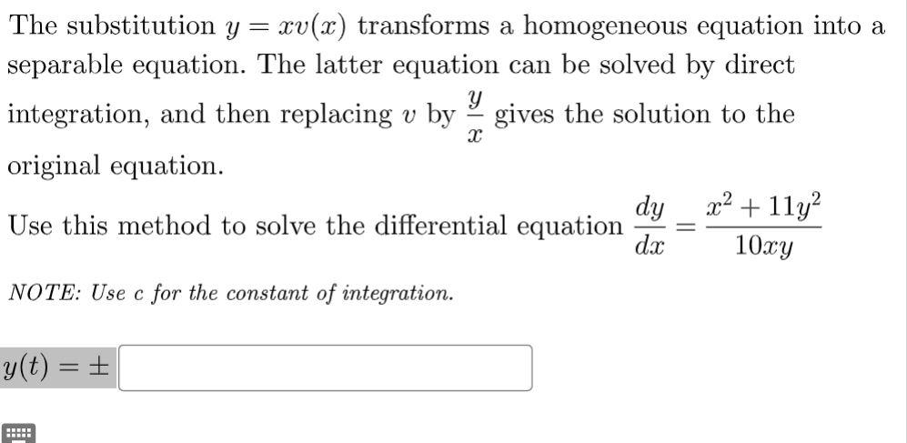 Solved = The substitution y XV(x) transforms a homogeneous | Chegg.com